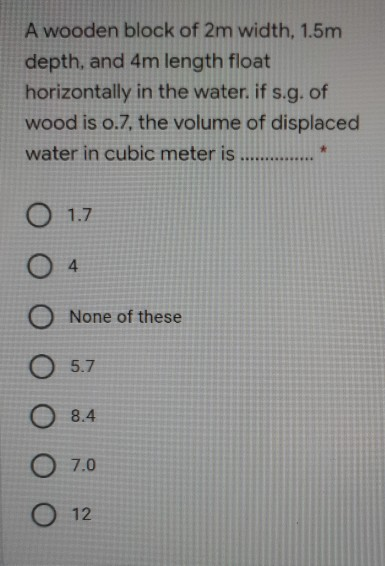 Solved A wooden block of 2m width, 1.5m depth, and 4m length | Chegg.com