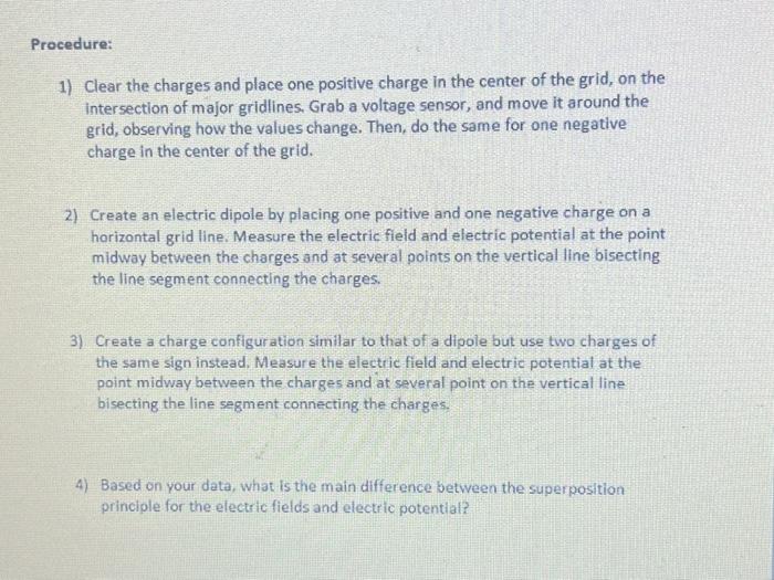 Solved Procedure: 1) Clear the charges and place one | Chegg.com