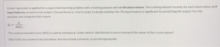 Solved Linear regression is applied for a supervised | Chegg.com