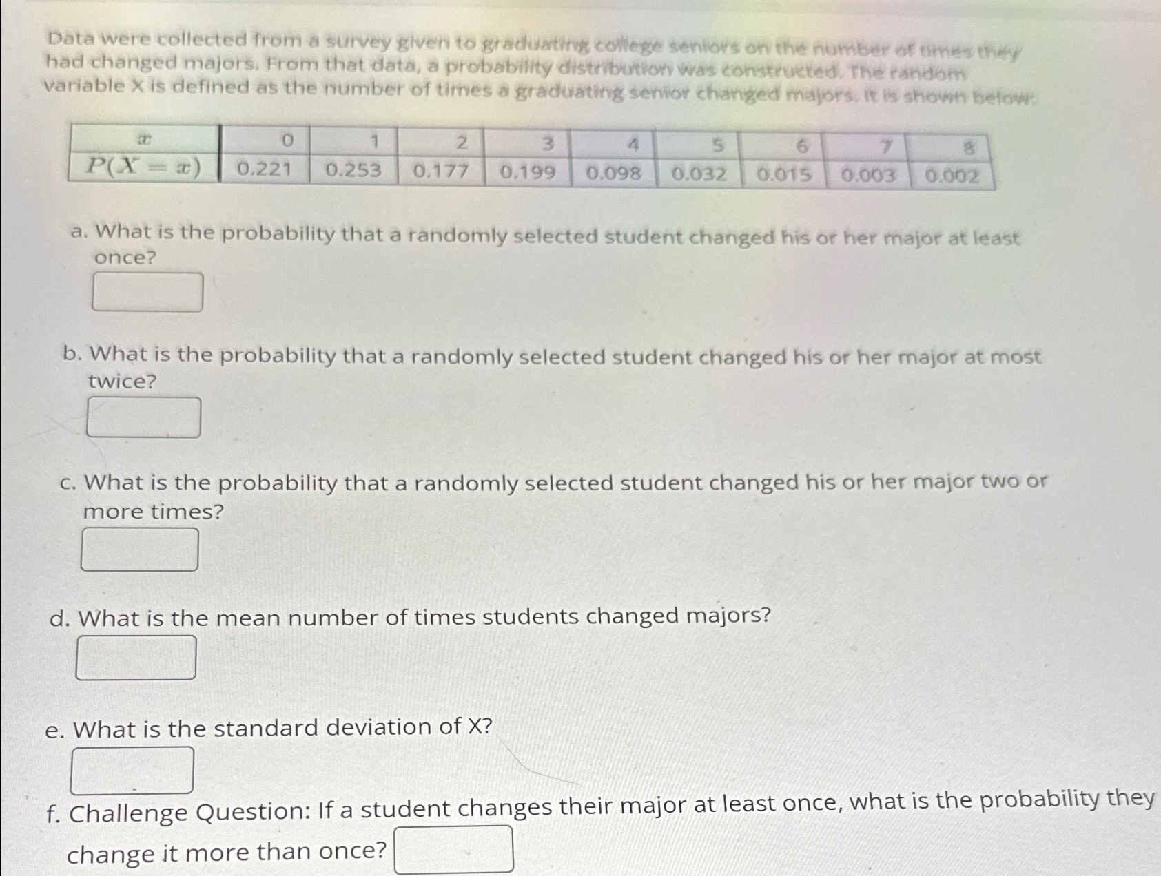 Solved Data Were Collected From A Survey Given To Graduating