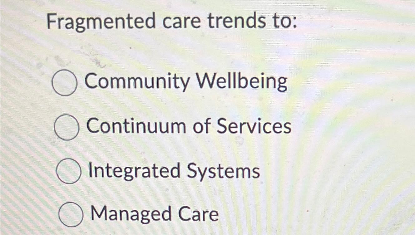Solved Fragmented care trends to:Community | Chegg.com