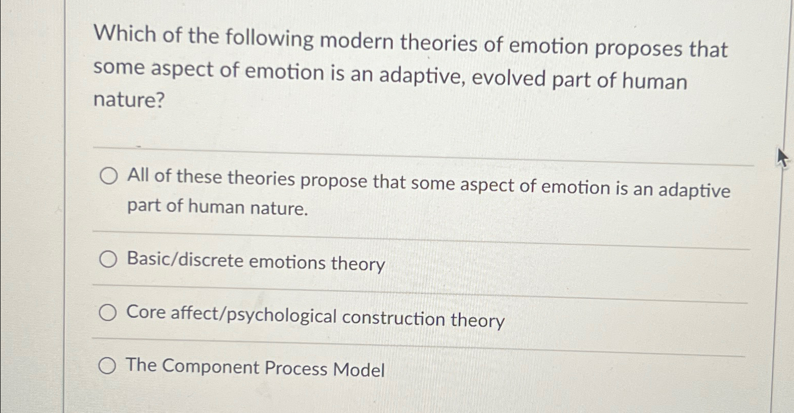 Solved Which of the following modern theories of emotion | Chegg.com