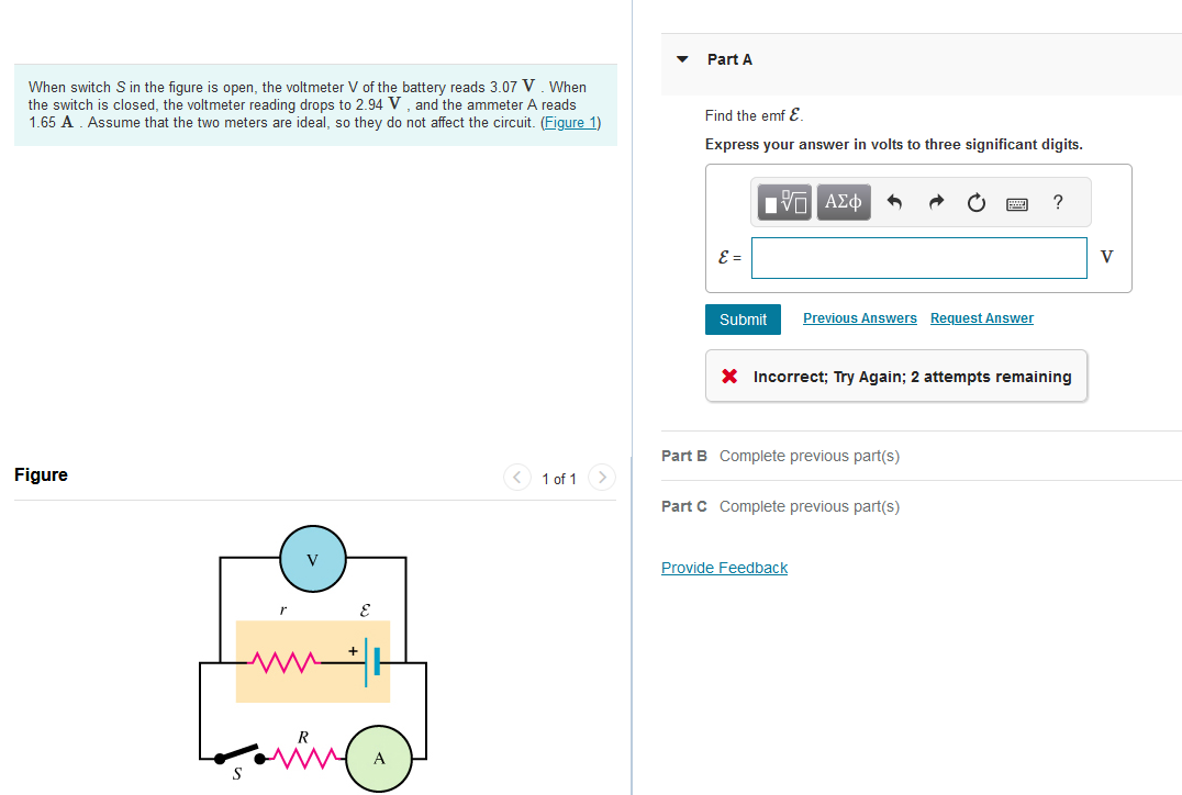 Solved When switch S ﻿in the figure is open, the voltmeter V | Chegg.com