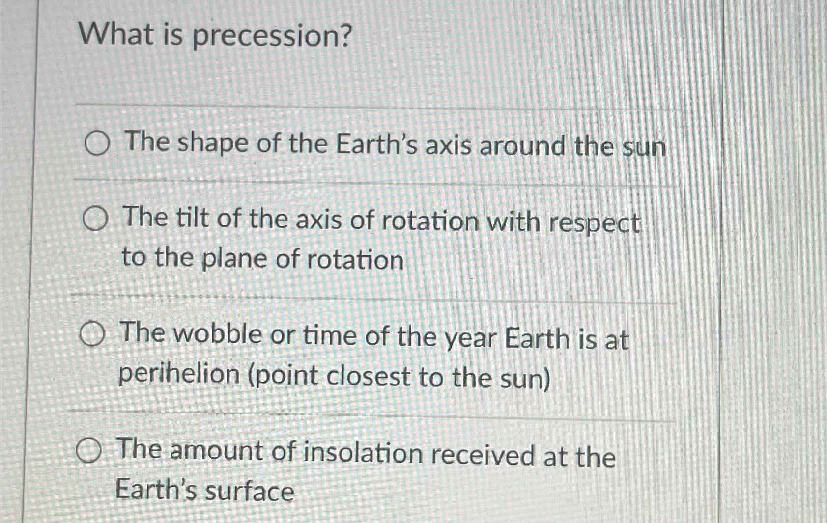 Solved What is precession?The shape of the Earth's axis | Chegg.com