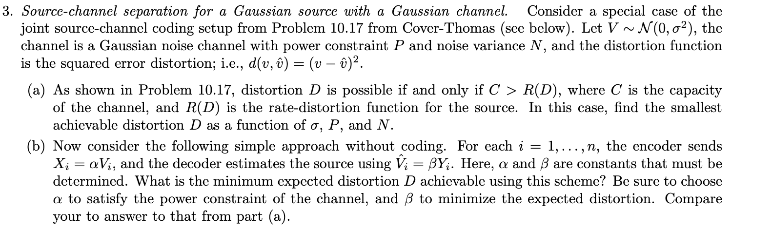 Source-channel separation for a Gaussian source with | Chegg.com