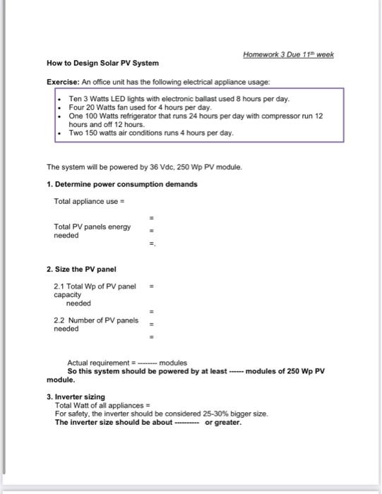 Solved Homework 3 Due 11m week How to Design Solar PV System | Chegg.com