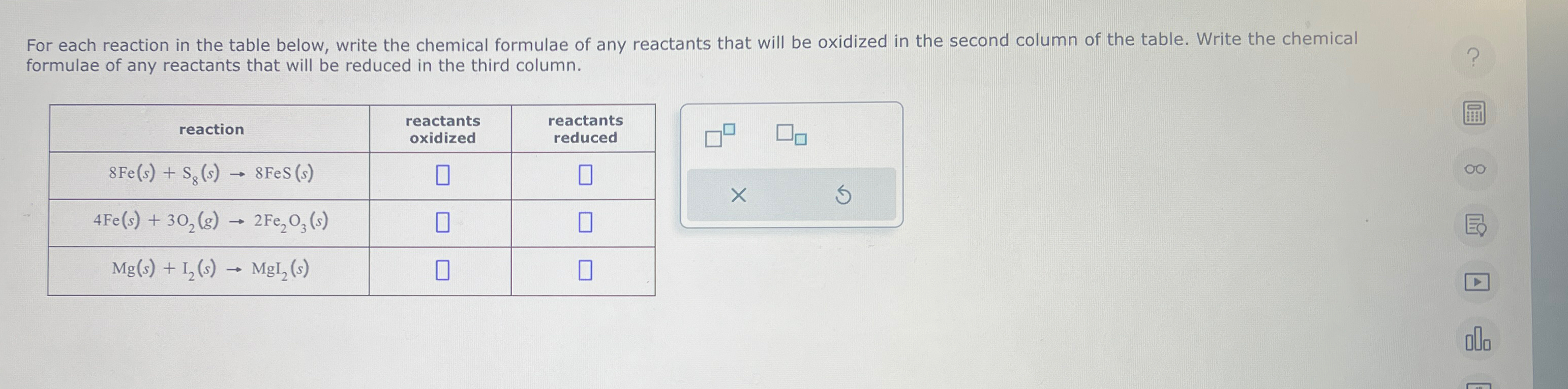 For each reaction in the table below, write the | Chegg.com