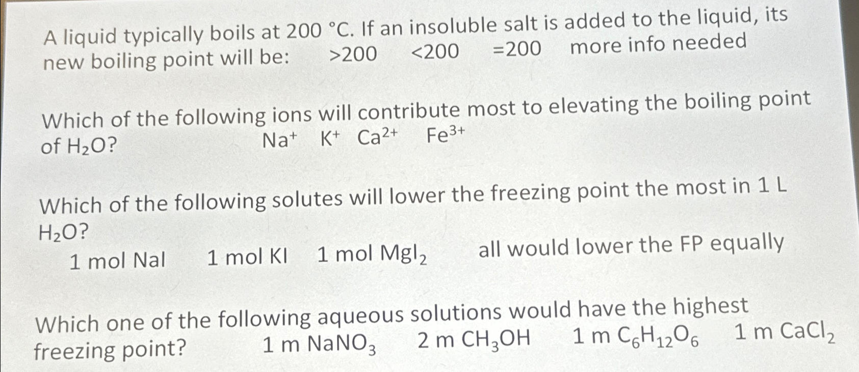 Solved A liquid typically boils at 200°C. ﻿If an insoluble | Chegg.com