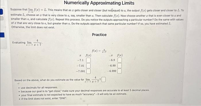 Solved Numerically Approximating Limits Suppose that | Chegg.com