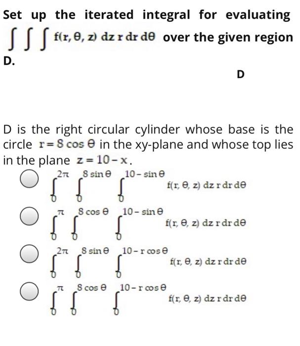 Solved Write an iterated triple integral in the order dz dy | Chegg.com
