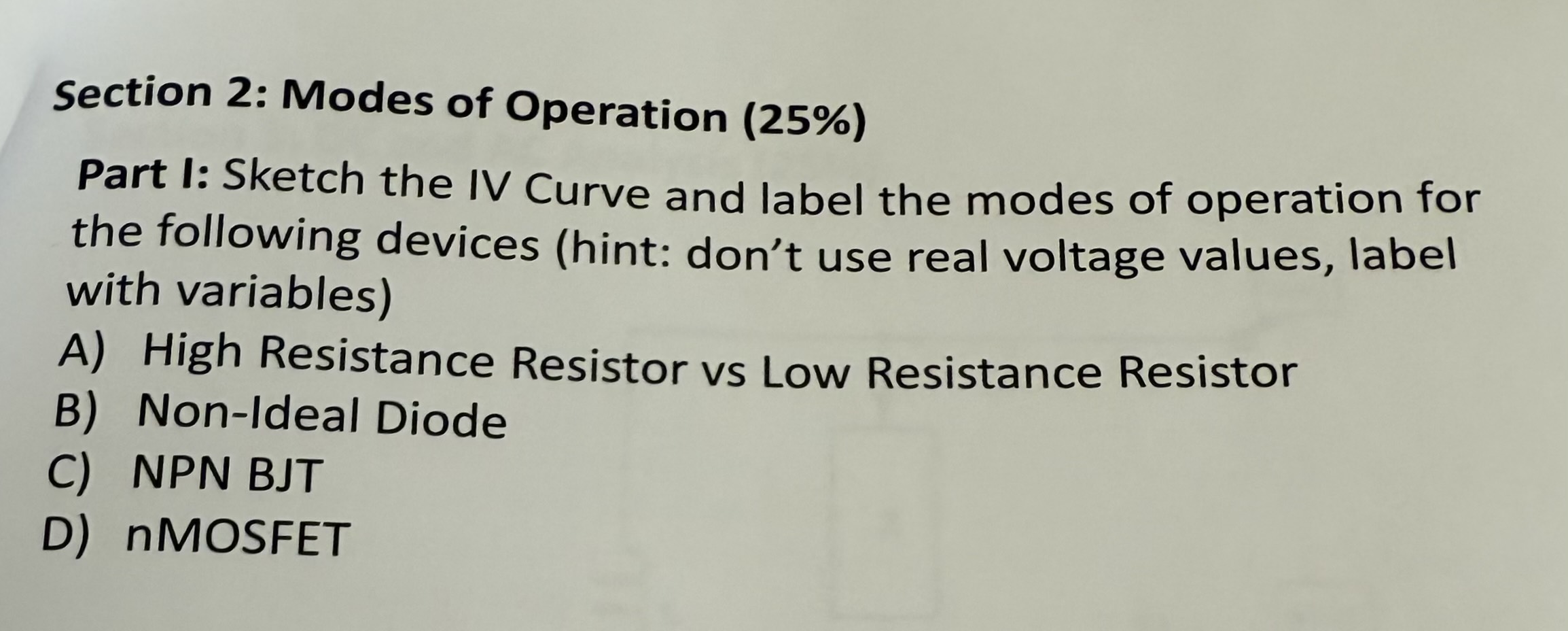 Solved Section 2: Modes of Operation (25\%)Part I: Sketch | Chegg.com