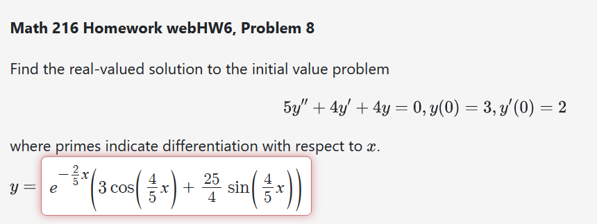 Solved Math 216 ﻿Homework webHW6, ﻿Problem 8Find the | Chegg.com