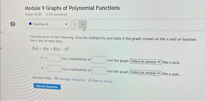 Solved Module 9 Graphs Of Polynomial Functions Score 0 30