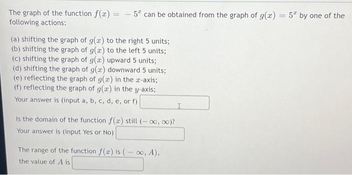 Solved The graph of the function f(x)=−5x can be obtained | Chegg.com