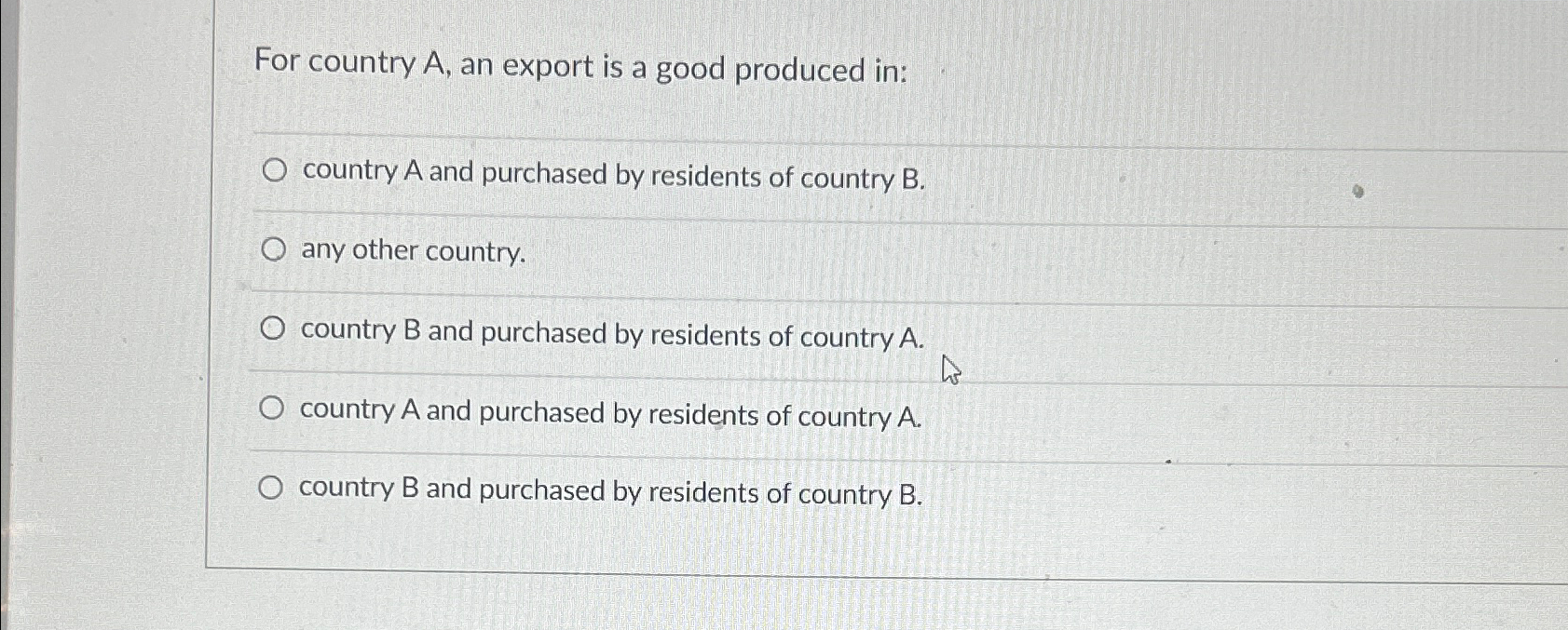 Solved For country A, ﻿an export is a good produced | Chegg.com