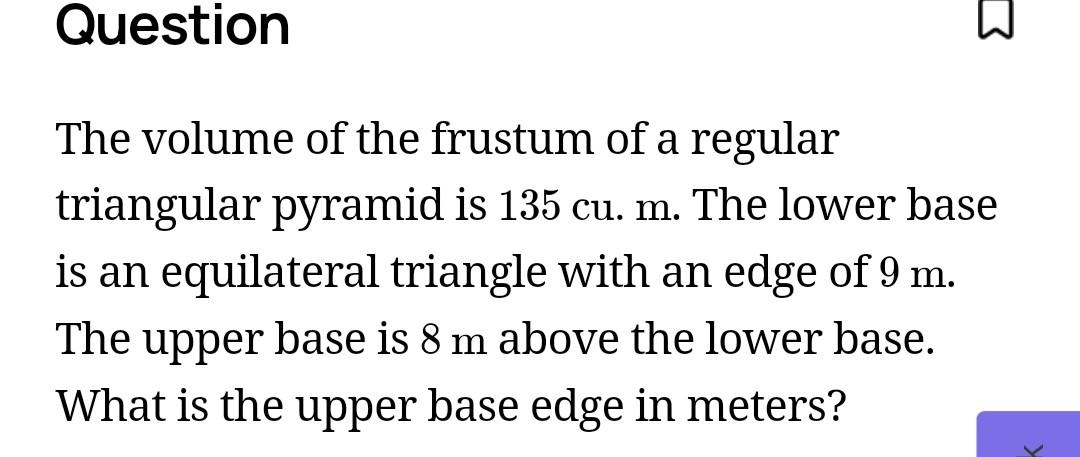 Solved Question B The volume of the frustum of a regular | Chegg.com