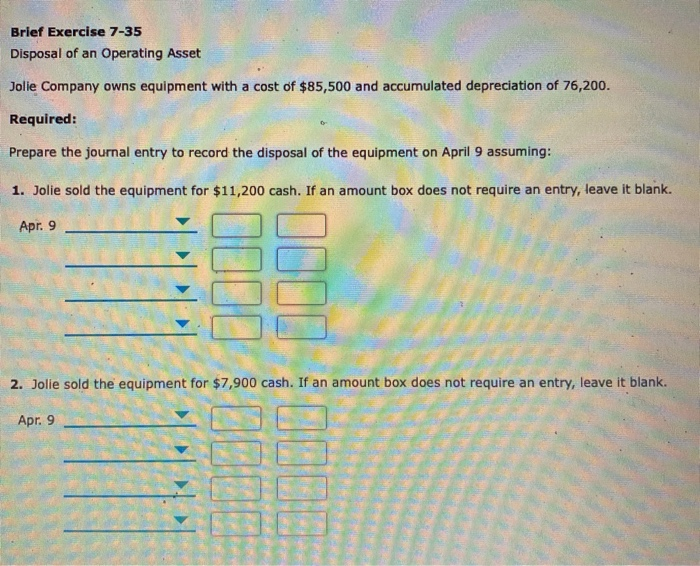 Solved Brief Exercise 7-35 Disposal of an Operating Asset | Chegg.com