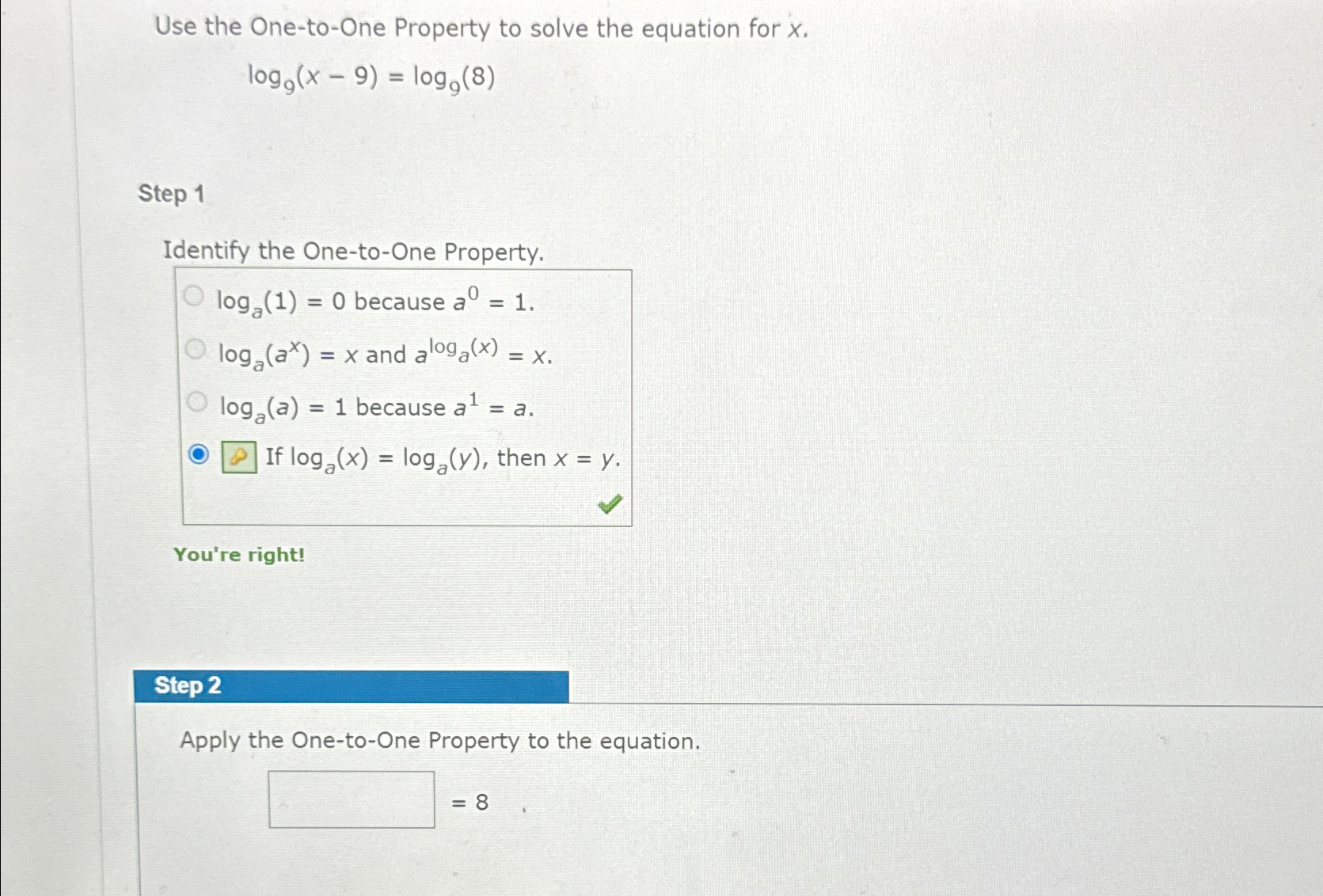 Use the One-to-One Property to solve the equation for | Chegg.com