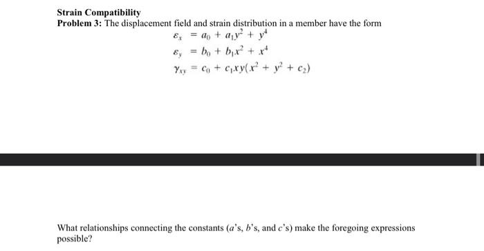 Solved Strain Compatibility Problem 3: The displacement | Chegg.com
