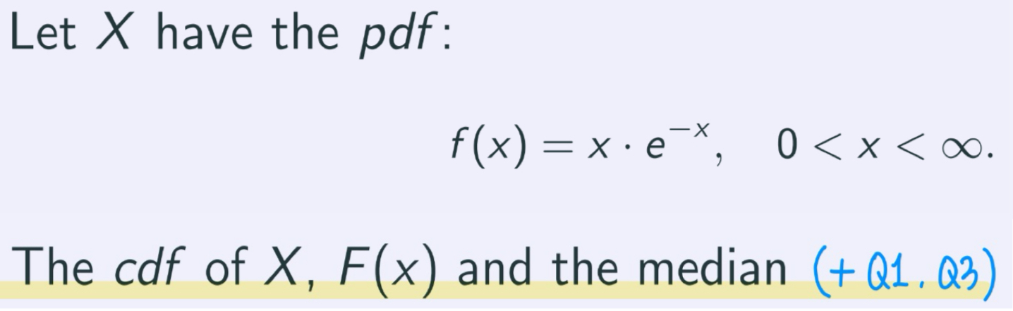 The cdf of x,F(x) ﻿and the median (+Q1,Q3)Please | Chegg.com