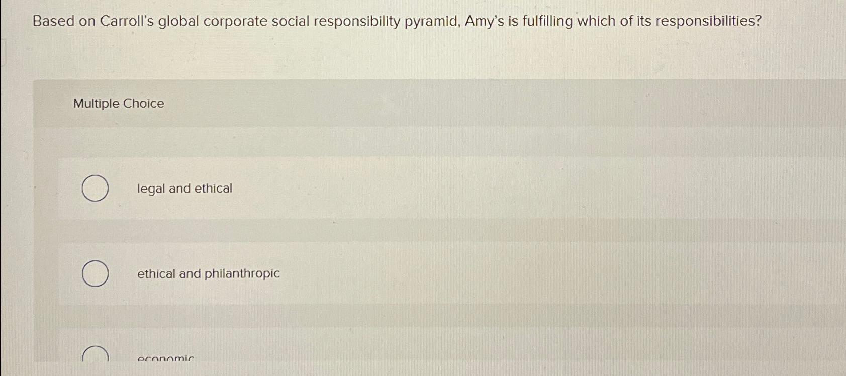 Solved Based on Carroll's global corporate social | Chegg.com