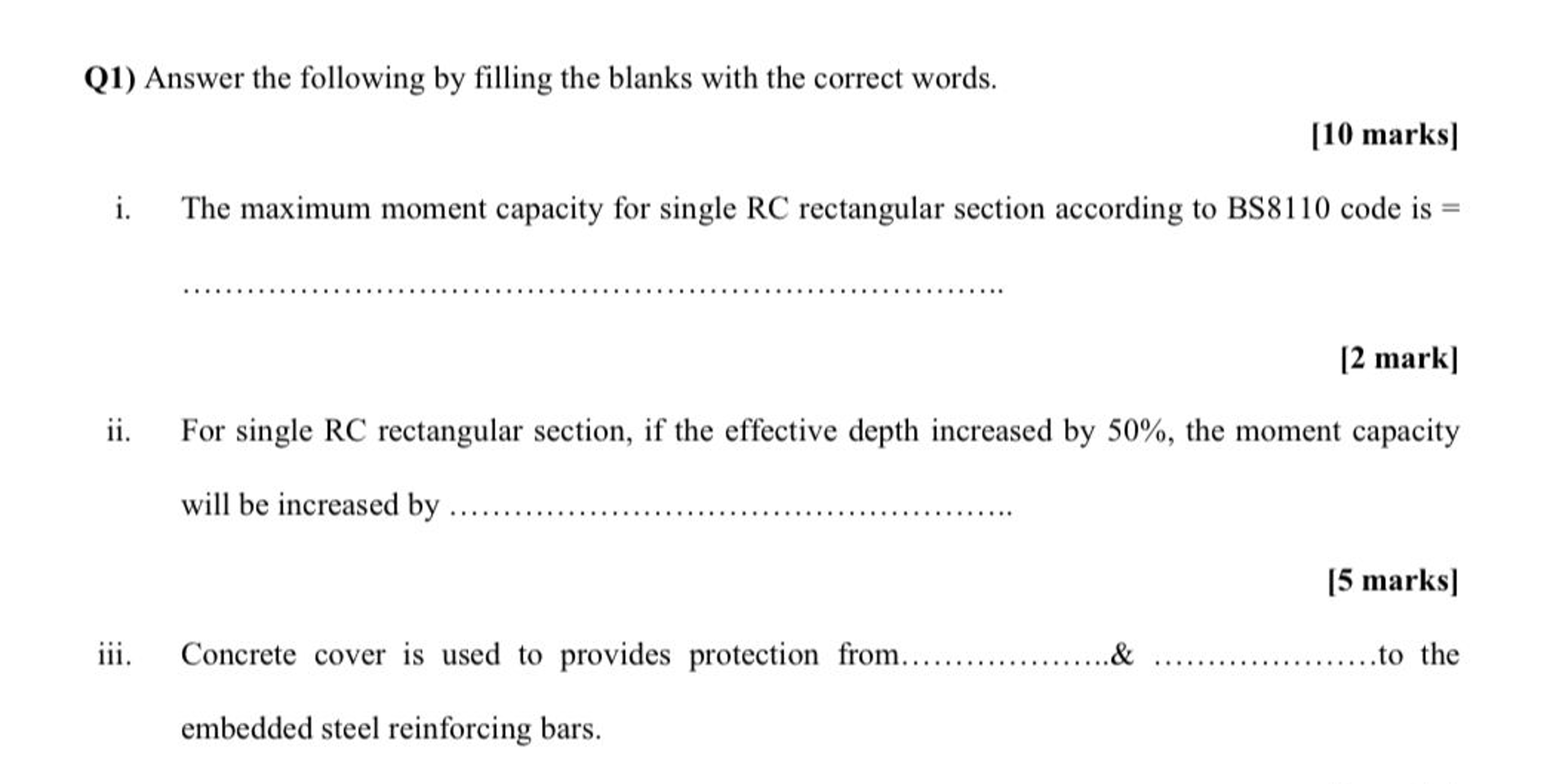 Solved [2 ﻿mark]ii. ﻿For single RC rectangular section, if | Chegg.com
