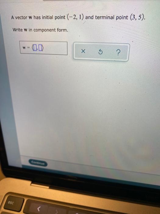 Solved A vector w has initial point (-2, 1) and terminal | Chegg.com