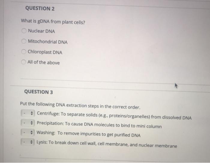 Solved QUESTION 2 What is gDNA from plant cells? Nuclear DNA | Chegg.com