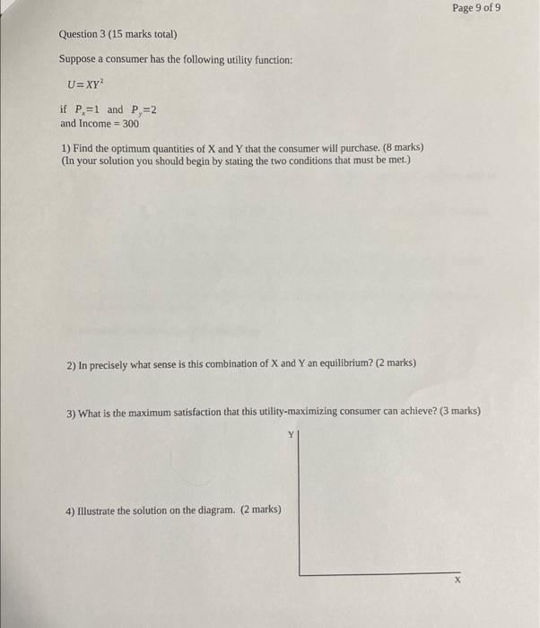 Question 3 (15 marks total) Suppose a consumer has | Chegg.com