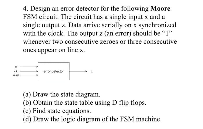 Solved 4. Design an error detector for the following Moore | Chegg.com