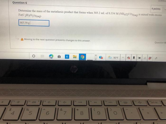Solved questio Question 6 4 points Determine the mass of the | Chegg.com