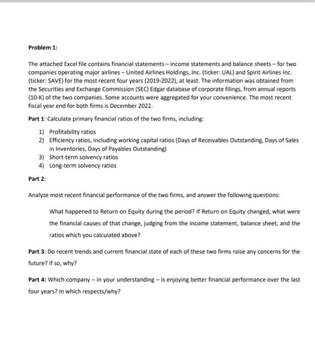 Solved Problem 1: The attached Excel file contains financial | Chegg.com