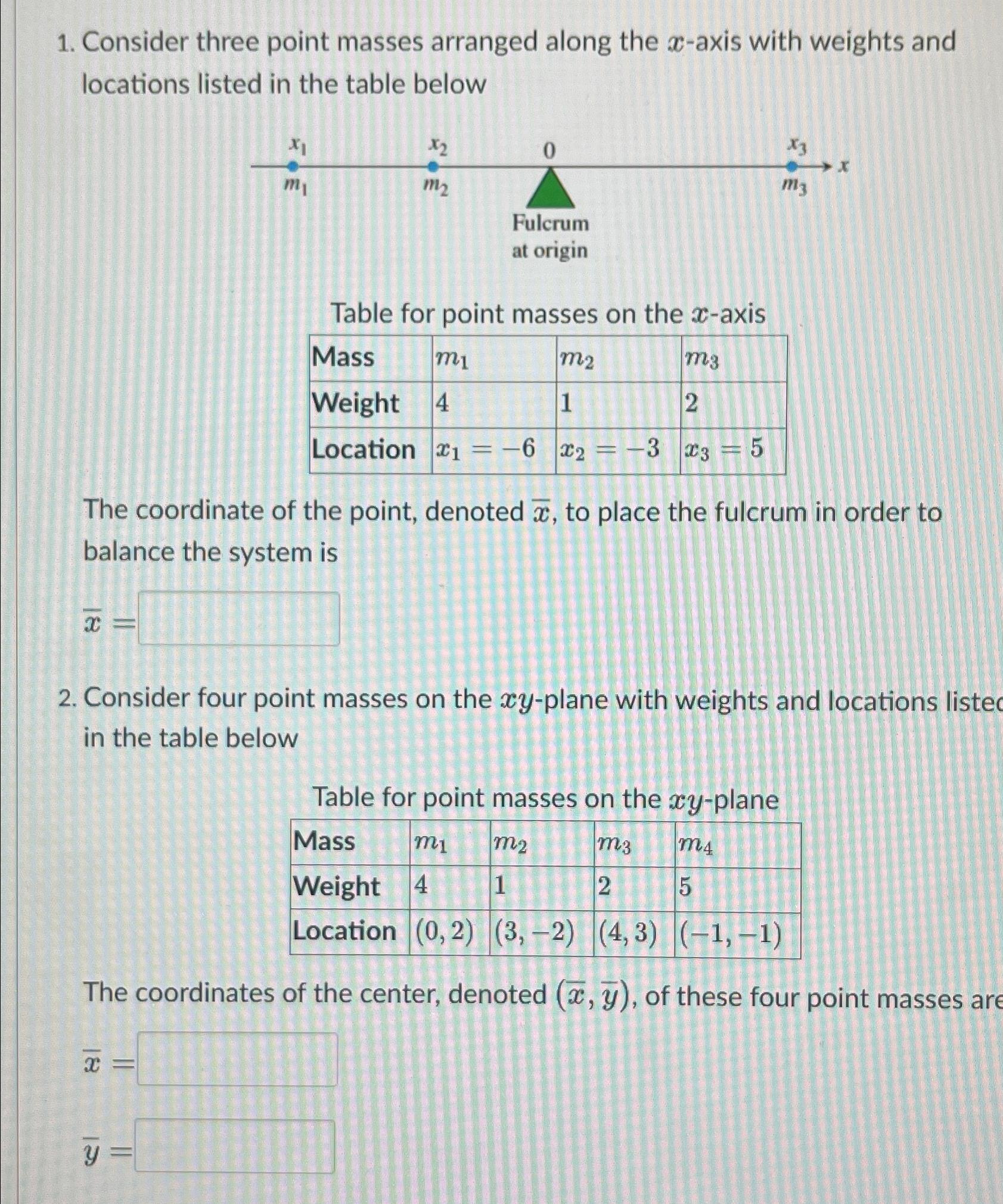 Solved Consider three point masses arranged along the x-axis | Chegg.com