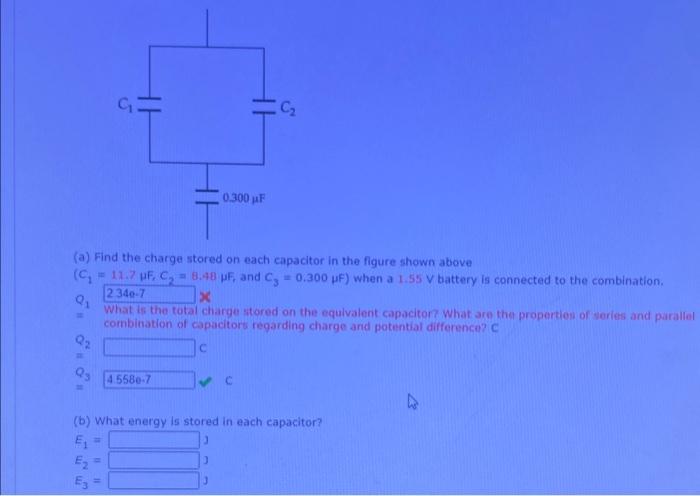 Solved (a) Find the charge stored on each eapacitor in the | Chegg.com