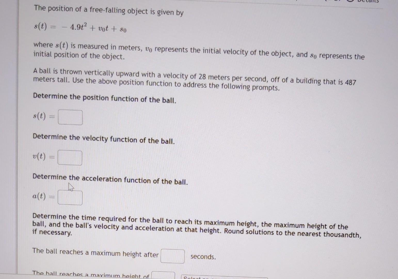 Solved The position of a free-falling object is given by | Chegg.com
