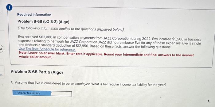 Solved Required information Problem 8-68 (LO 8-3) (Algo) | Chegg.com