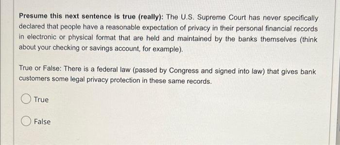 Solved Presume this next sentence is true (really): The U.S. | Chegg.com