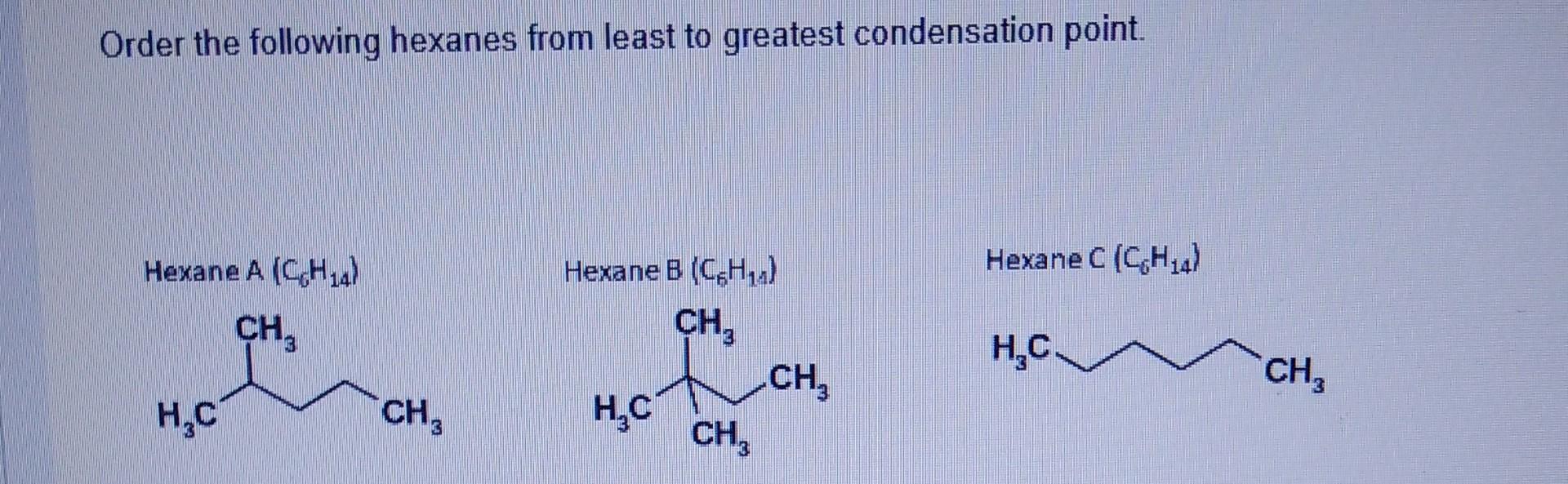 Solved Order the following hexanes from least to greatest | Chegg.com