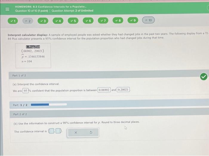 Solved Interpret calculator display: A sample of employed | Chegg.com