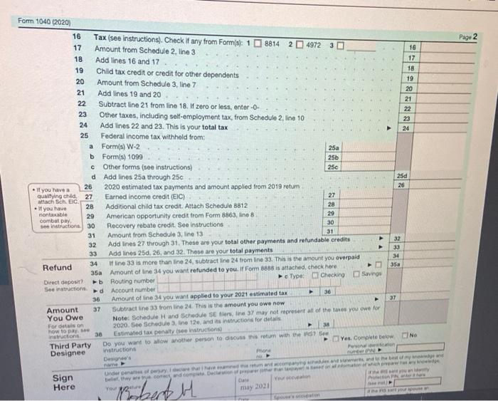 Solved tax scenario for financial lit class. filled out some | Chegg.com