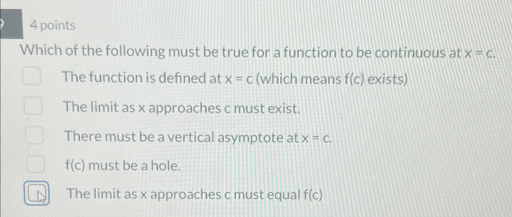 Solved 4 ﻿pointsWhich of the following must be true for a | Chegg.com