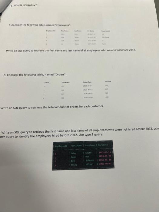Solved 6. What is foreign key? 7. Consider the following | Chegg.com