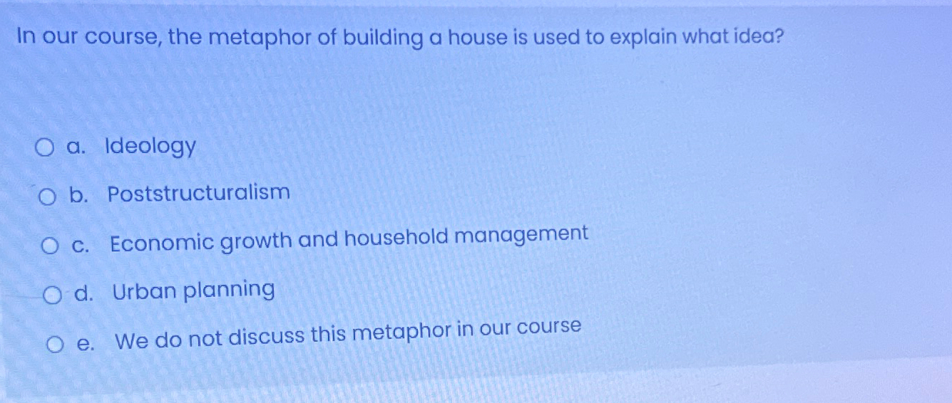 Solved In our course, the metaphor of building a house is | Chegg.com