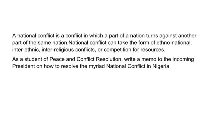 A national conflict is a conflict in which a part of | Chegg.com