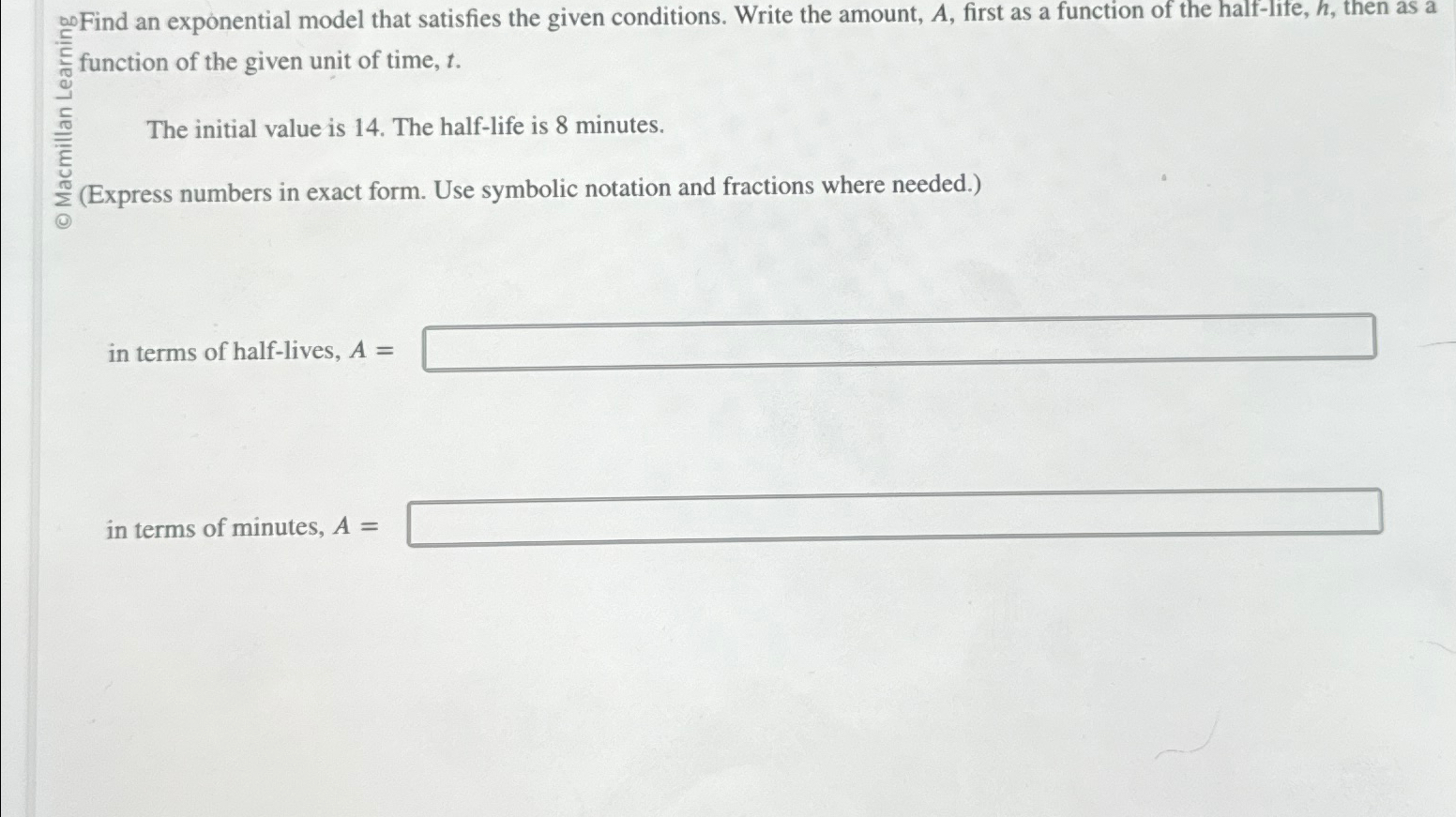 Solved boFind an exponential model that satisfies the given | Chegg.com