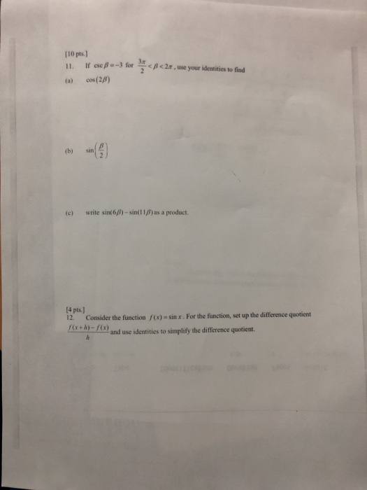 Solved 110 pts.) 11. sep=-3 for (a) cos(28) | Chegg.com