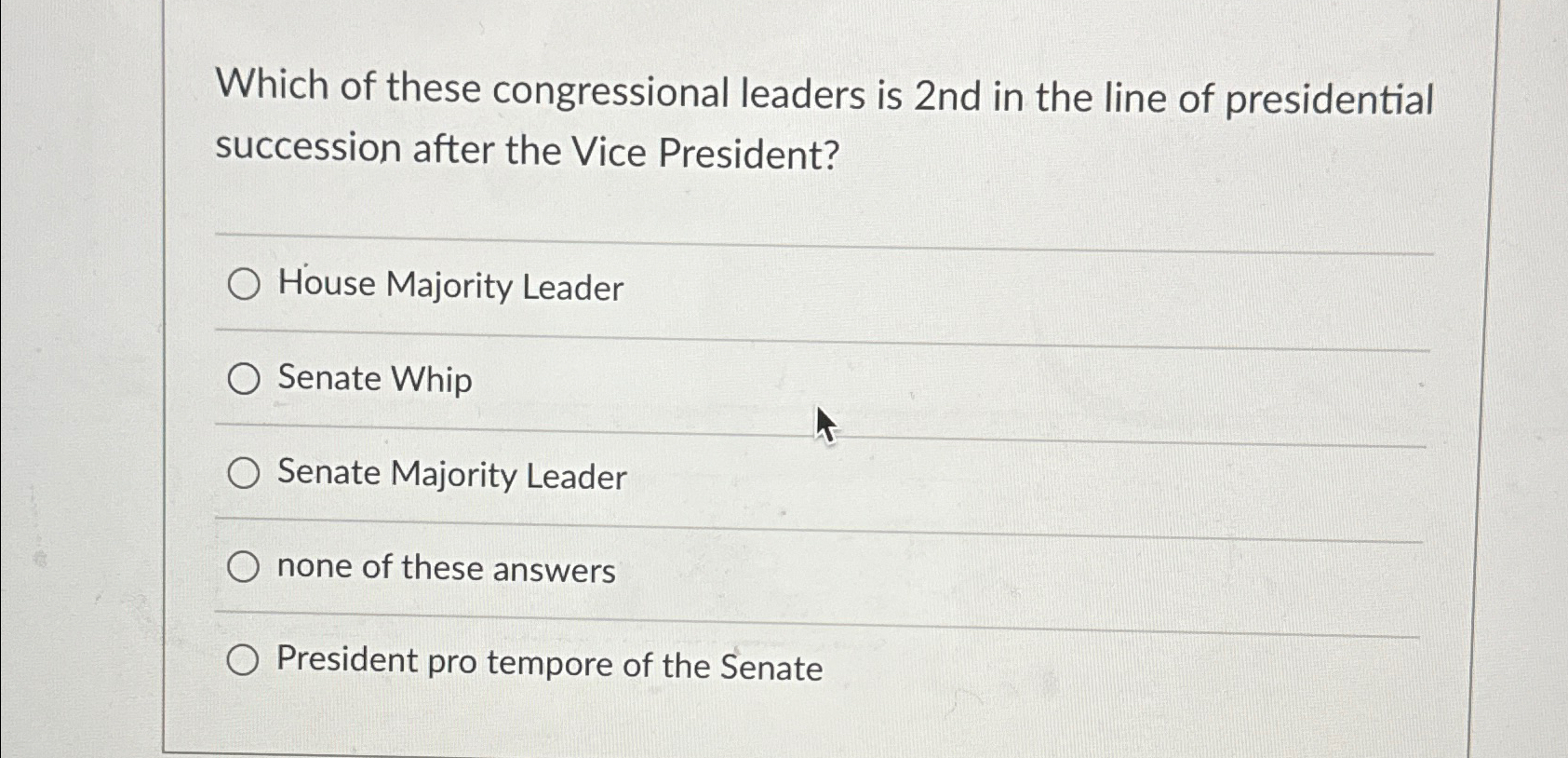 Solved Which of these congressional leaders is 2nd in the | Chegg.com