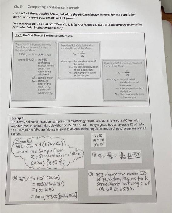 Solved Ch. 5- Computing Confidence Intervals For each of the | Chegg.com