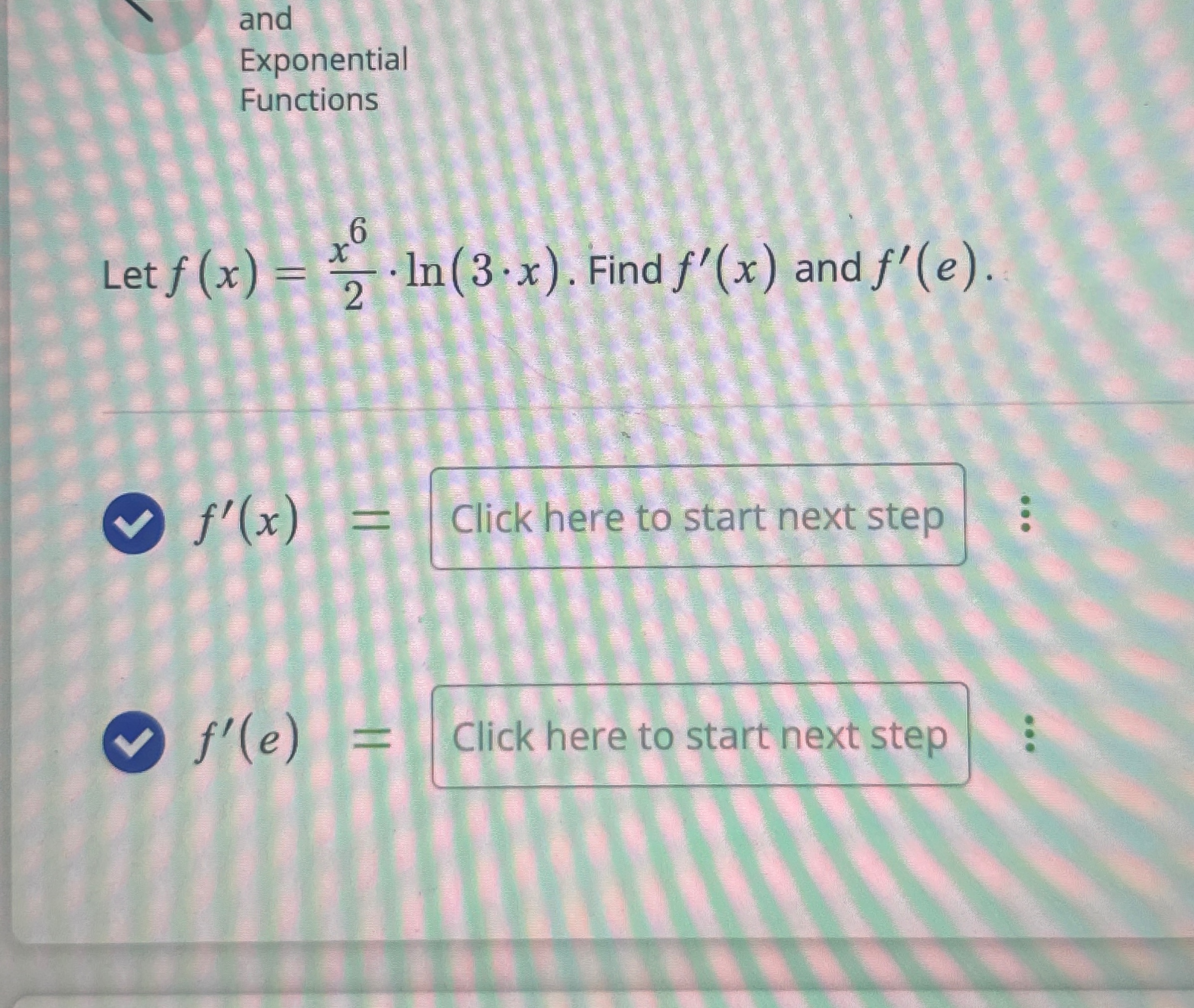 Solved andExponentialFunctionsLet f(x)=x62*ln(3*x). ﻿Find | Chegg.com