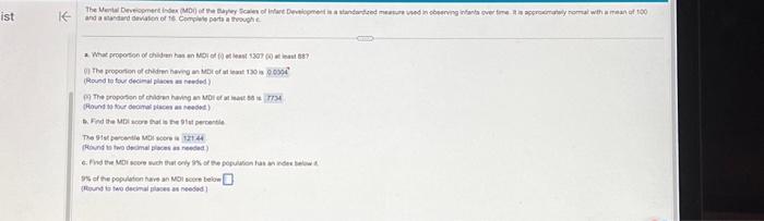 Solved The Mental Development Index (MDI) of the Bayley | Chegg.com